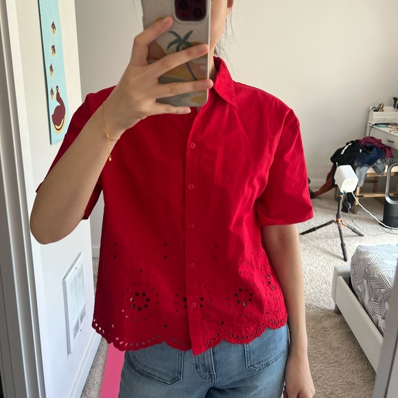 Mango | Tops | Mango Red Short Sleeve Shirt | Poshmark
